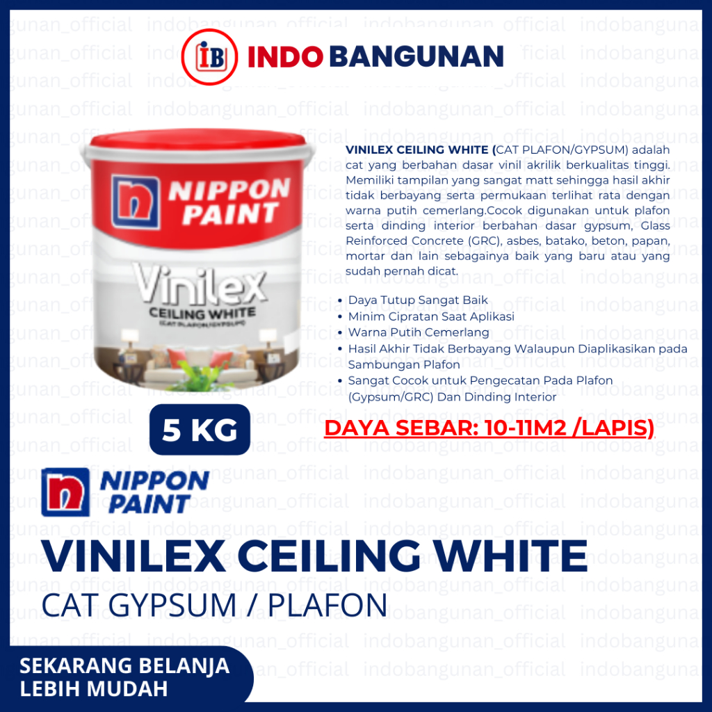 Jual CAT PLAFON /CAT GYPSUM NIPPON PAINT CEILING WHITE GALON 5KG ...