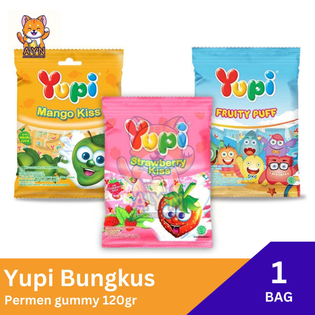 Jual Yupi Permen Gummy 120 gr Strawberry Kiss | Mango Kiss | Fruity ...