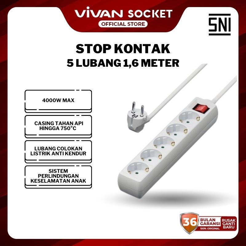 Jual VIVAN Safety Socket Stop Kontak 5AC Plastik Tahan Api Child Lock 1 ...