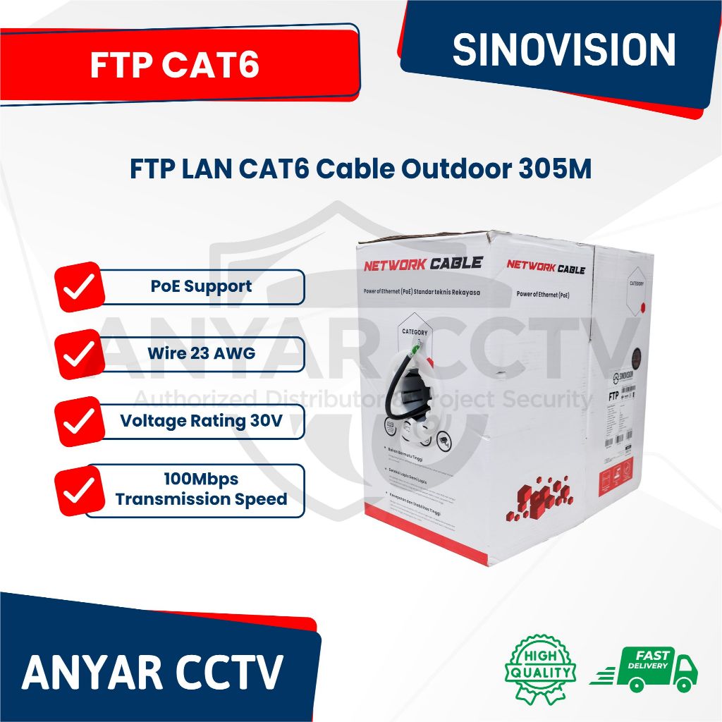 Jual Kabel LAN FTP CAT6 Hitam Kabel CAT 6 FTP Outdoor 305M Sinovision ...