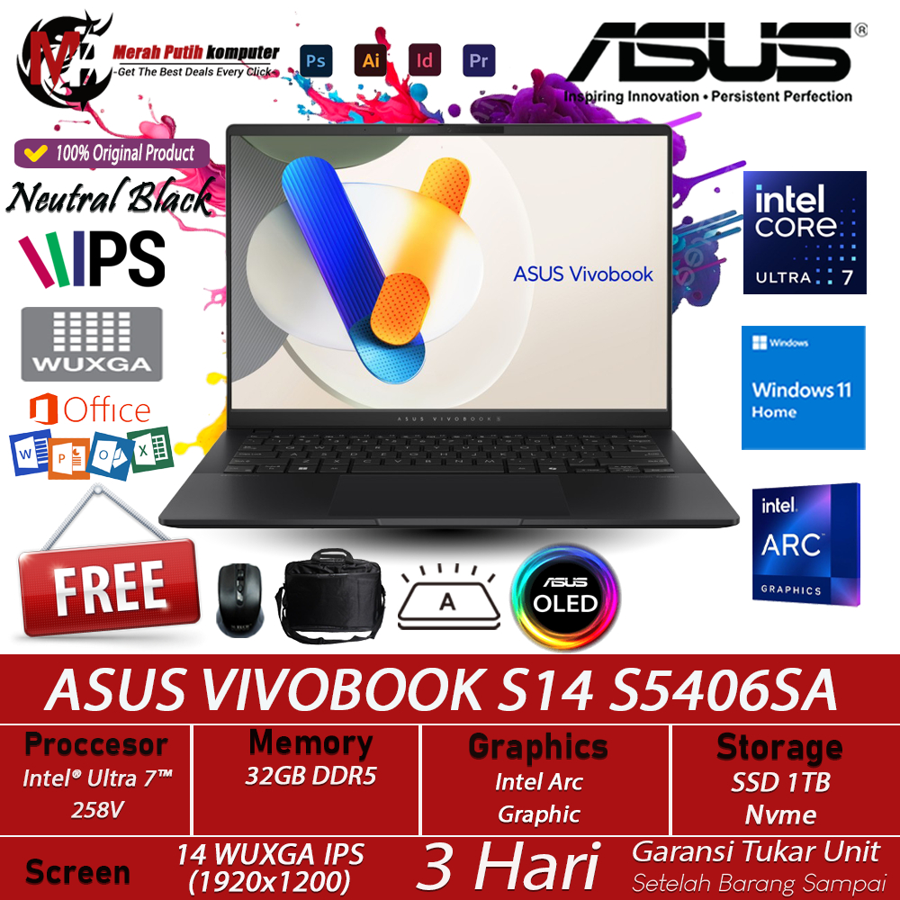 Jual Laptop Asus Vivobook S 14 OLED S5406SA Intel Ultra 7 258V 32GB ...