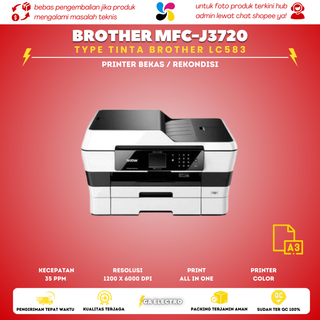 Jual brother mfc j3720 A3+ print scan copy sudah duplex wirelles adf | Shopee Indonesia