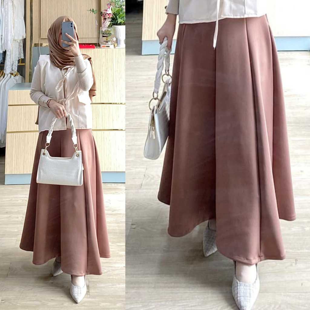 Jual HUNHUN - Audy Skirt/ Rok Flare Korean/ Rok Panjang Maxi Wanita ...