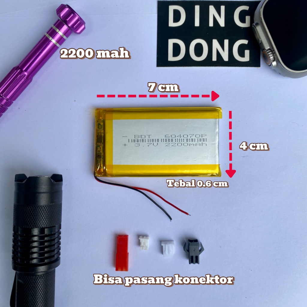 Jual BATERAI LIPO 2200MAH 604070 3.7V 4CM X 7CM TEBAL 0.6CM BATRE ...