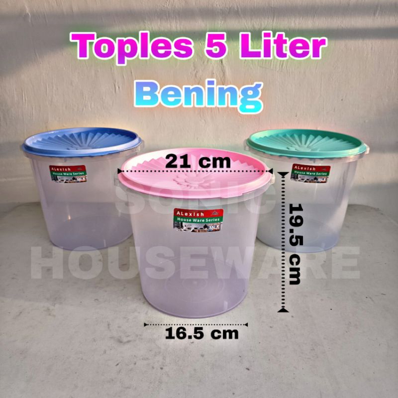 Jual Toples Bulat 5 Liter Bening Polos Warna Wadah Tempat Penyimpanan ...