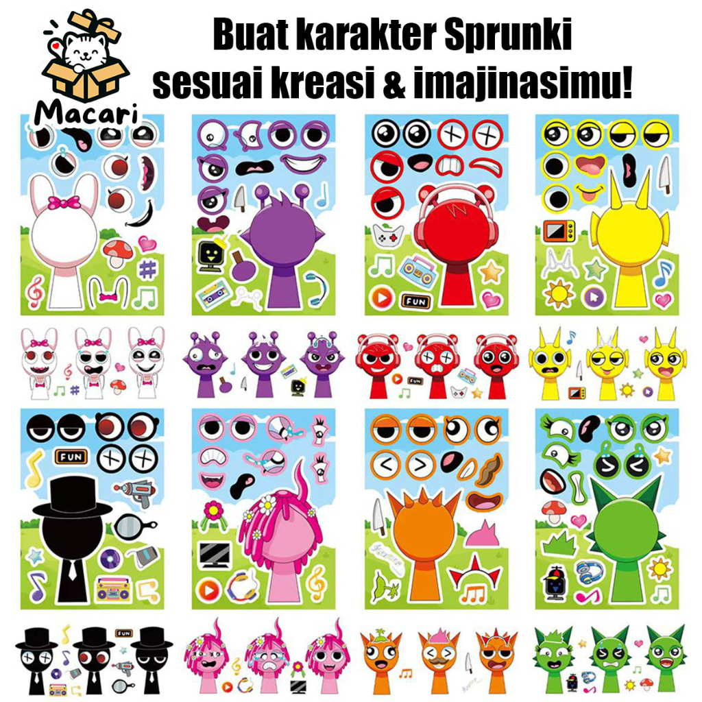 Jual [SPRUNKI] DIY Sticker Puzzle Ganti Wajah SPRUNKI / DIY Stiker Hias ...