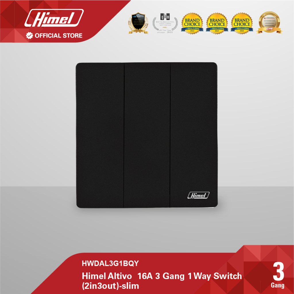 Jual Himel Altivo 16A 3 Gang 1 Arah Saklar Slim - Black | Shopee Indonesia