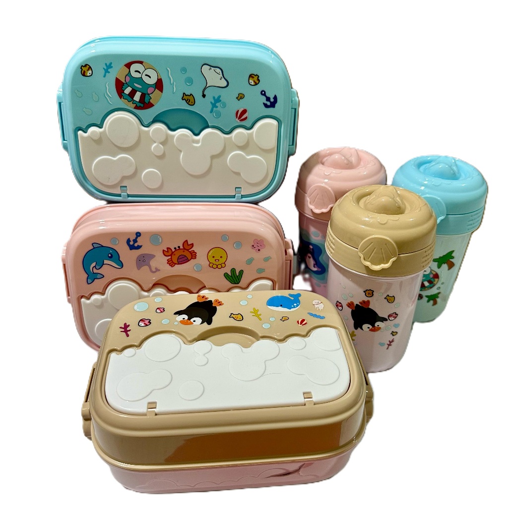 Jual Set Botol Minum dan Kotak Makan Anak Motif Karakter Lucu BPA Free 2 Tingkat Bonus Sendok ...