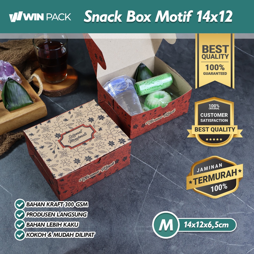 Jual ISI 50 PCS SNACK BOX 14x12 | MOTIF | KRAFT 300 GSM TEBAL | Shopee ...