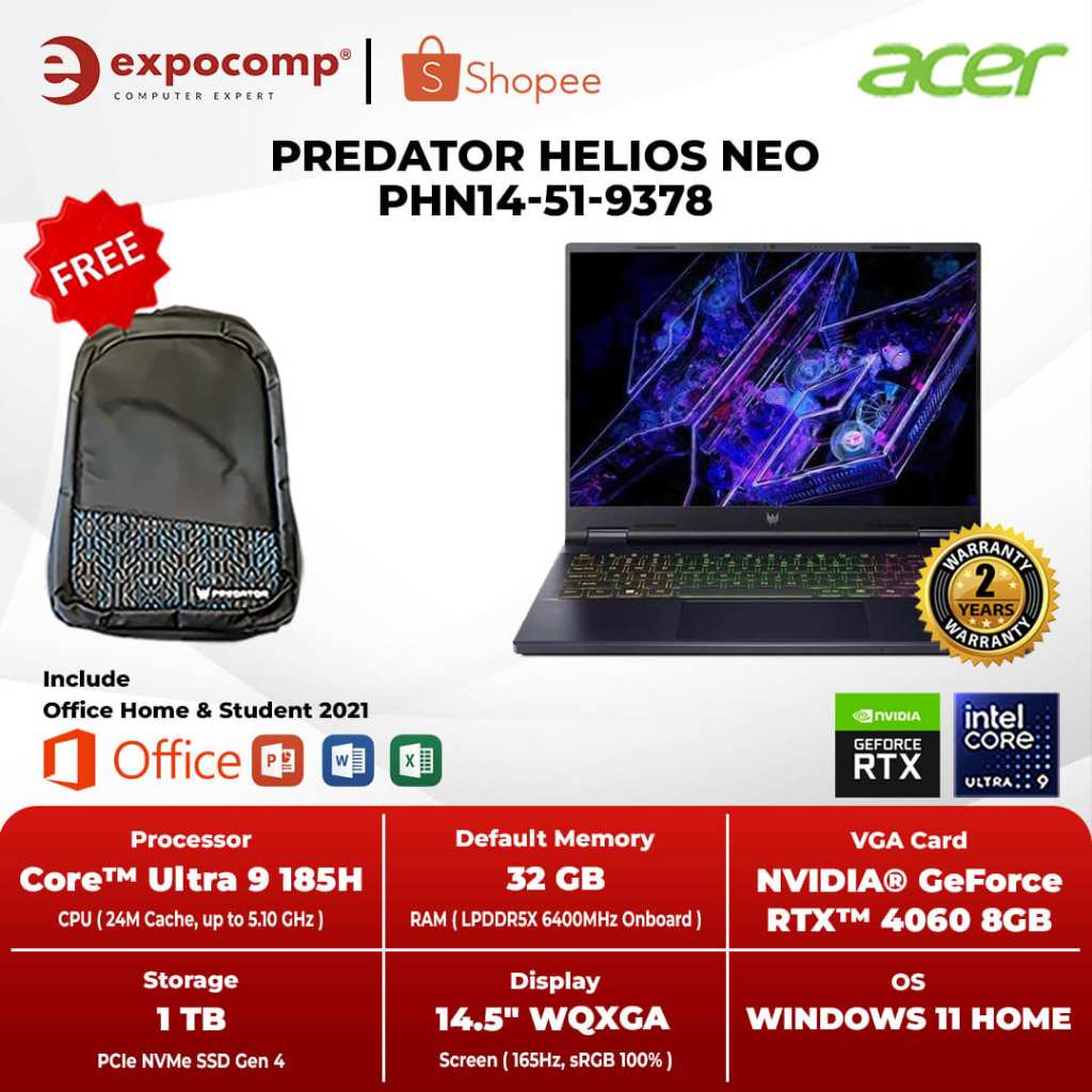 Jual ACER GAMING PREDATOR HELIOS NEO PHN14-51-9378 GeForce RTX 4060 8GB ...