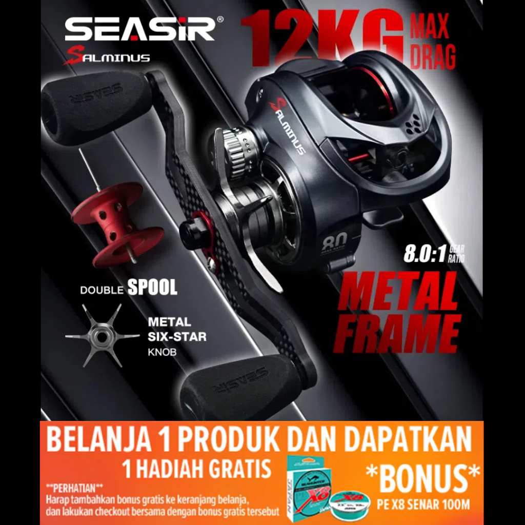 Jual [OFFICIAL] SEASIR SALMINUS Reel BC Baitcasting Reel Pancing, Drag Clicker, 2 Spool ...