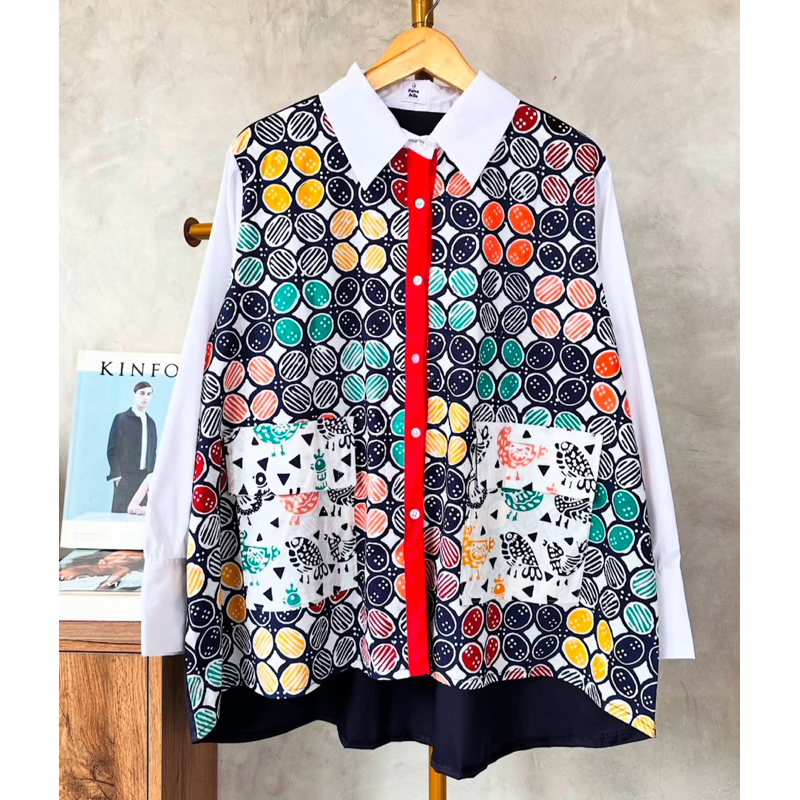 Jual Batik kombinasi (navy) // outer batik / rompi batik / batik wanita ...