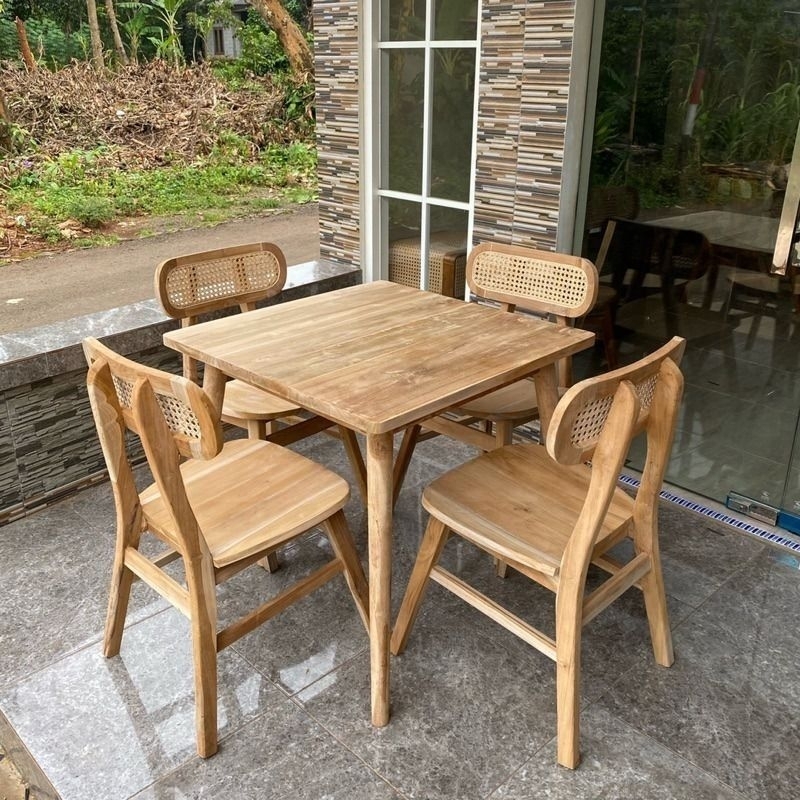 Jual set meja makan kursi ropan terbaru rotan aesthetic, kursi cafe resto jati 4 kursi murah,set ...