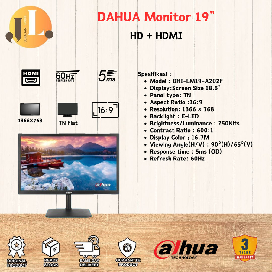 Jual LED Monitor Dahua 19" Inch DHI-LM19-A202F HD HDMI Garansi Resmi | Shopee Indonesia