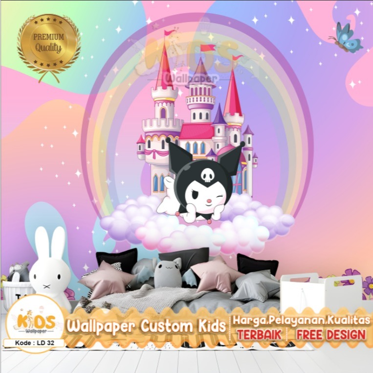 Jual Wallpaper Dinding Custom 3D Tema Kuromi | Sanrio | Pumpurin | Kamar Anak Cewe | Animasi ...
