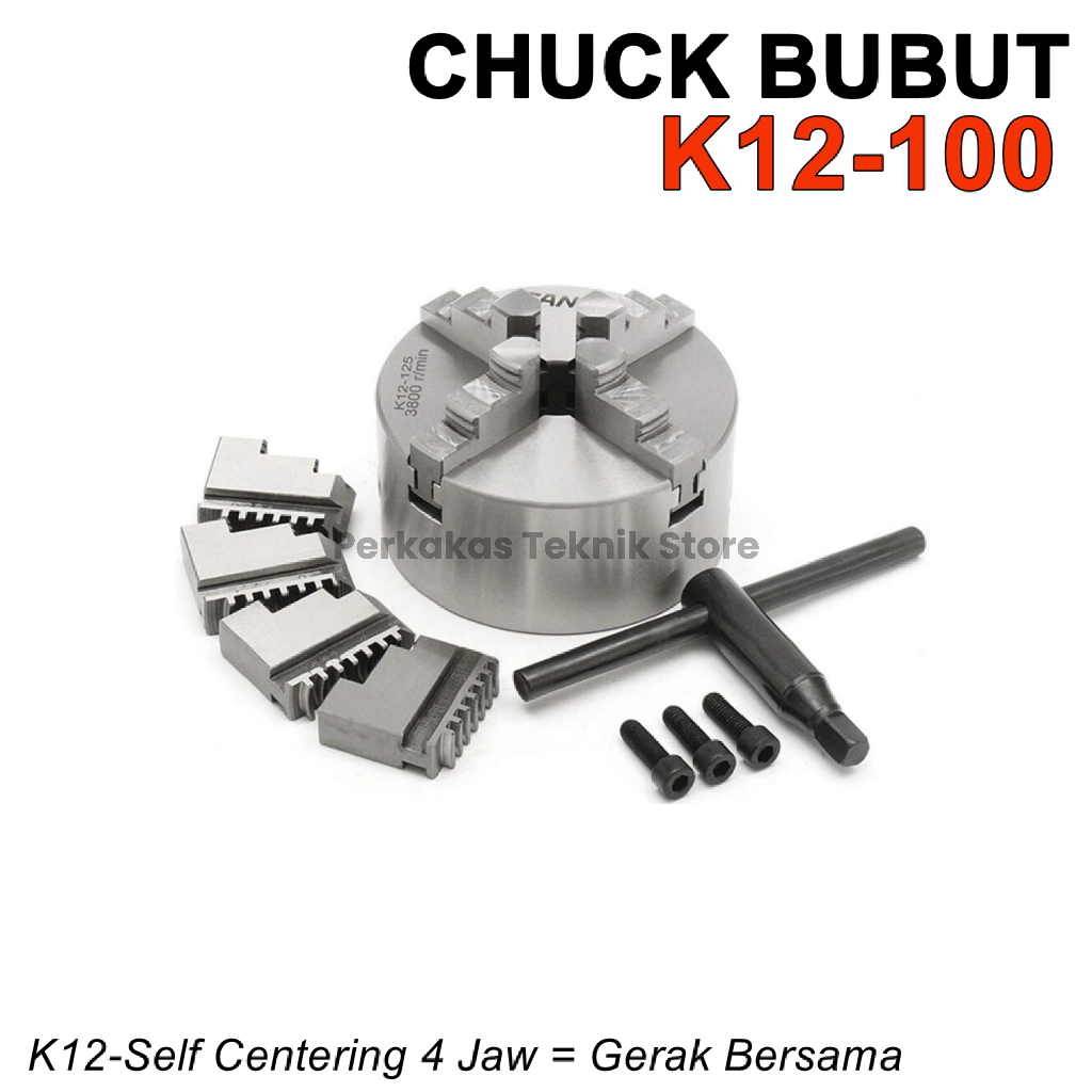 Jual Chuck Bubut 4 Inch 4 Jaw Claw K12-100 Cekam Kaki 4" Self Centering ...