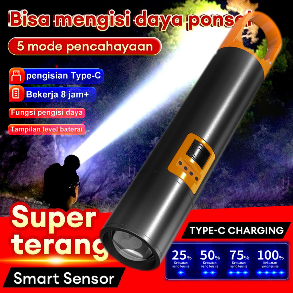 Jual [COD]flashlight swat led tahan lama senter led super terang berdaya tinggi jarak jauh anti ...