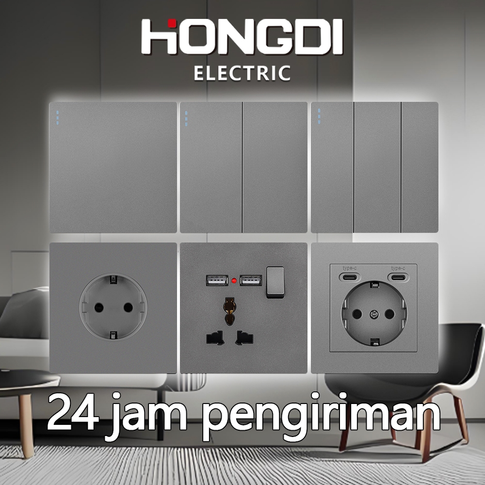 Jual Soket saklar Hongdi Dinding grey saklar stop kontak Frameless 1,2 ...