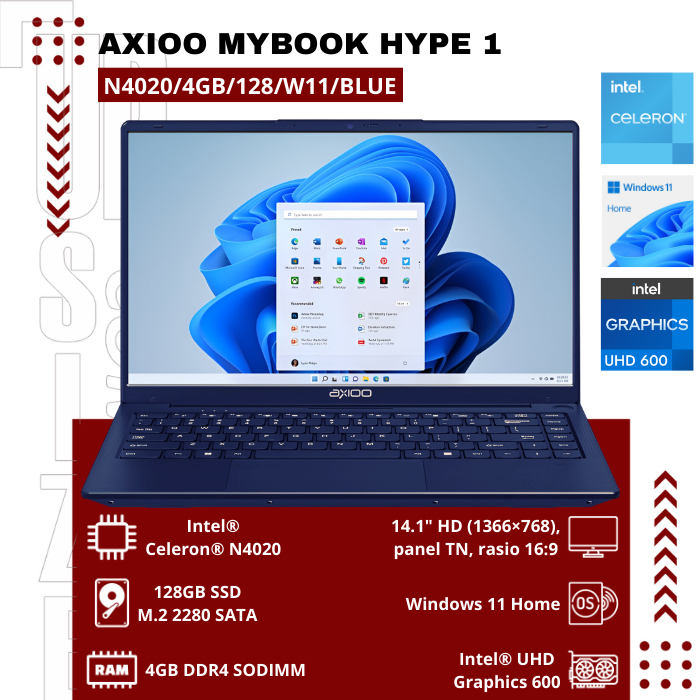 Jual Axioo MyBook Hype 1 Intel Celeron N4020 4GB 128GB SSD Windows 11 ...