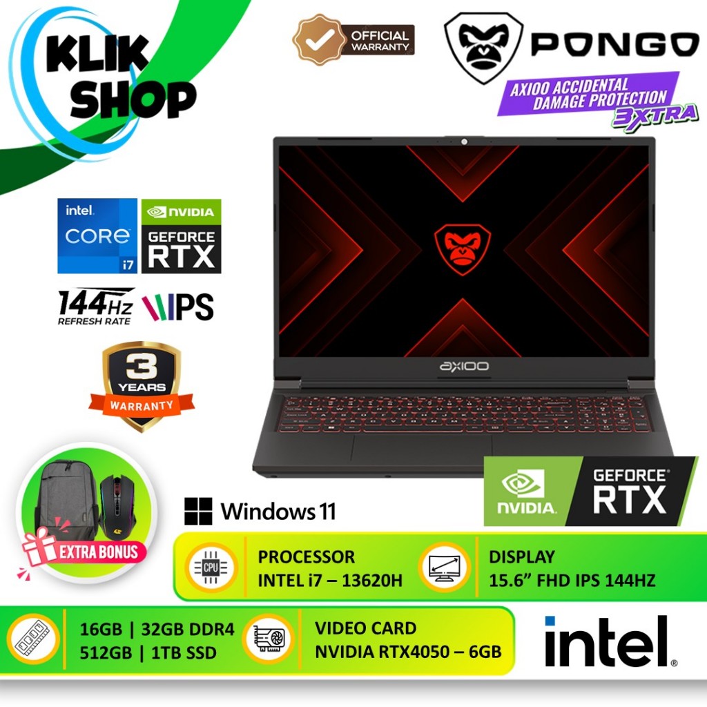 Jual Laptop Gaming Axioo PONGO 750 RTX4050-6GB i7 13620H 32GB 1TB SSD ...