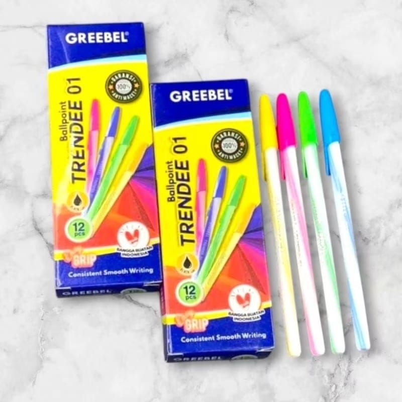 Jual 12 PCS GREEBEL BALLPOINT / PULPEN GREEBEL TRENDEE 01 HITAM ...