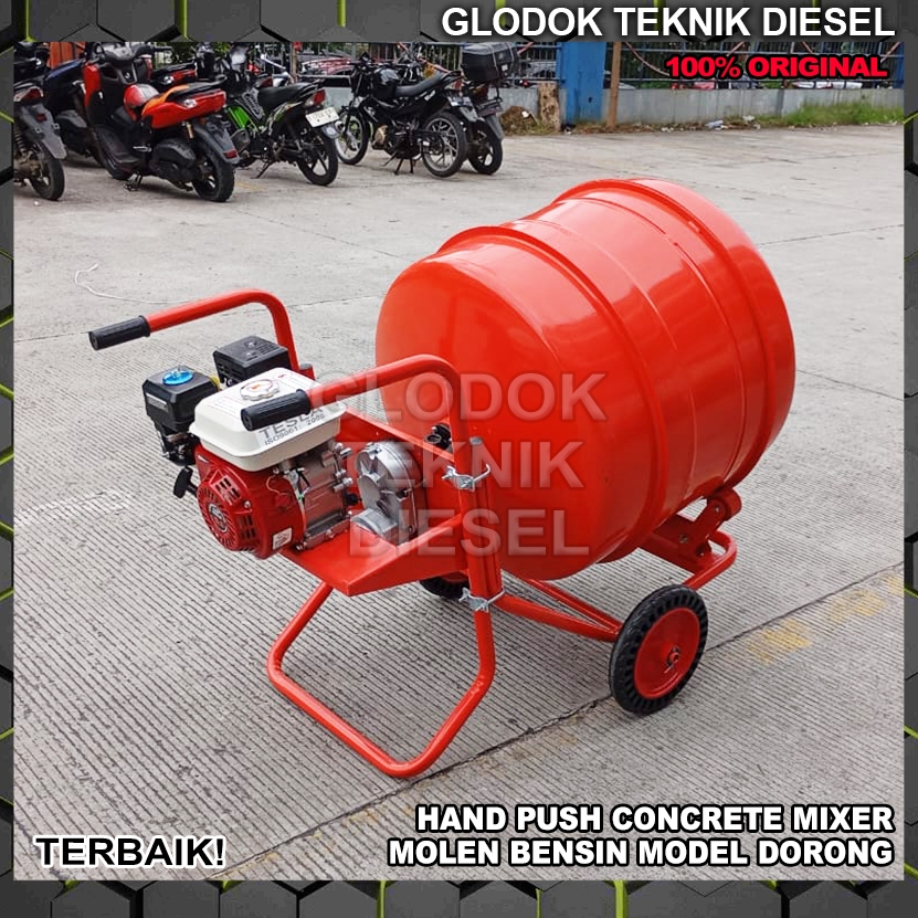 Jual Mesin Molen Dorong 250 LITER + Penggerak Bensin Alat Aduk Semen Beton Concrete Mixer 250 L ...