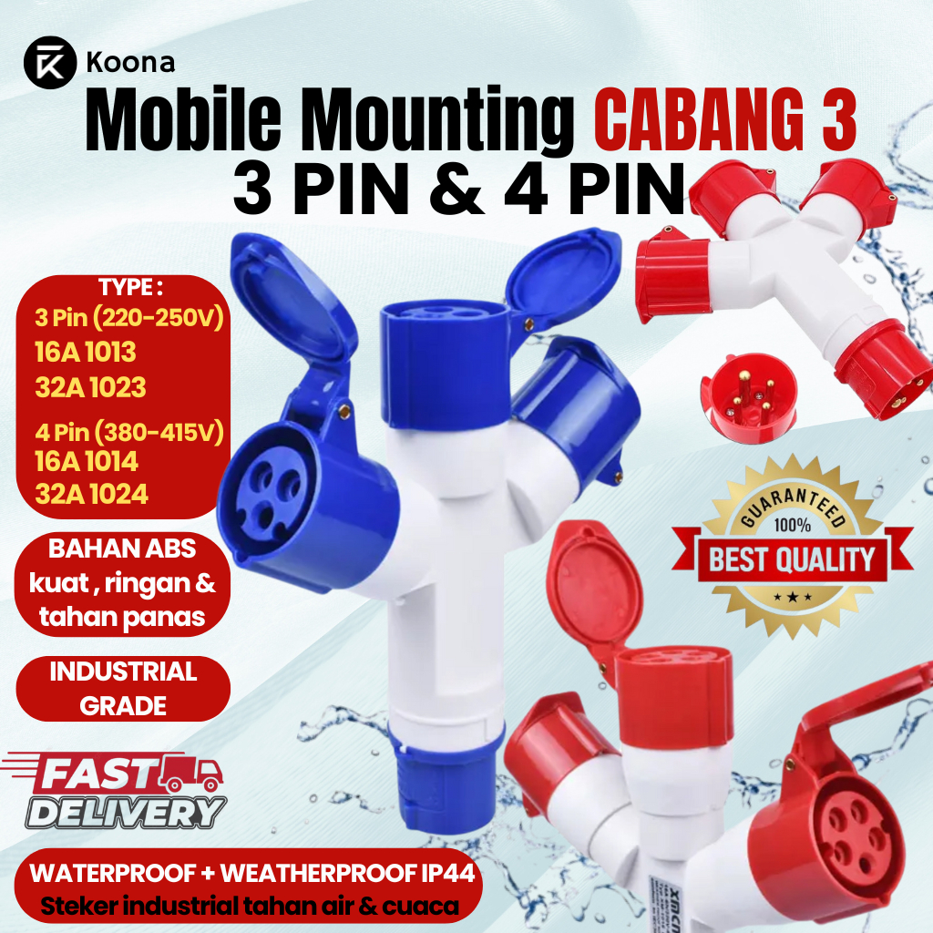 Jual Mobile Mounting Socket Cabang 3 3PIN 4PIN IP44/ Konektor Listrik 3 ...