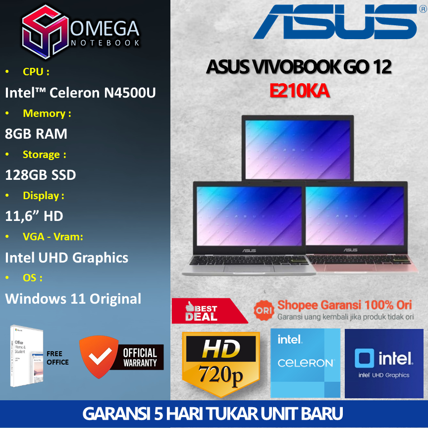 Jual ASUS Vivobook GO 12 E210KA N4500 8GB 128GB UHD 11,6 HD Windows 11 ...