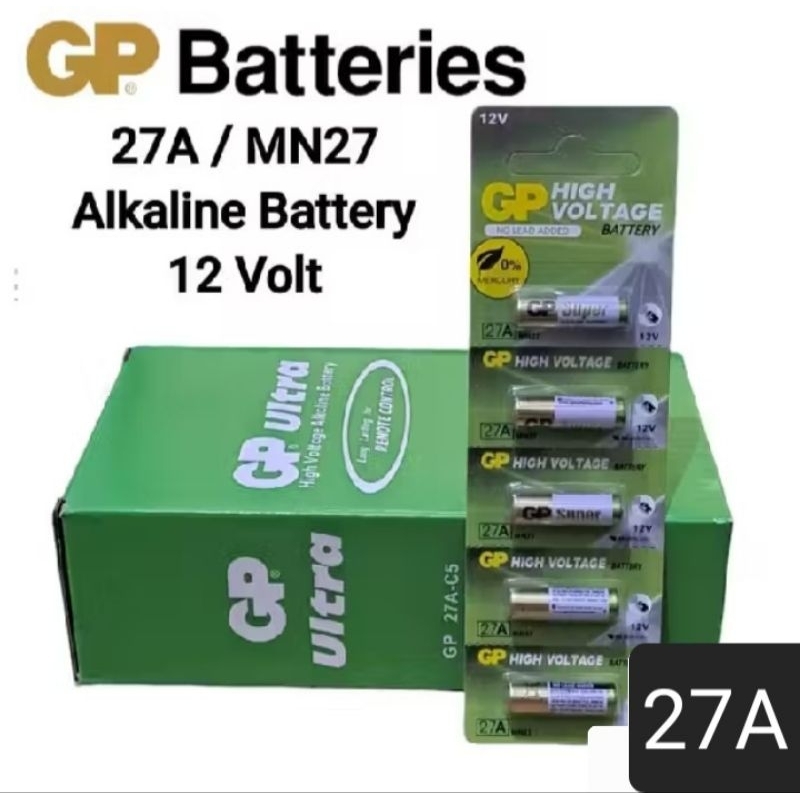 Jual Baterai GP 27A 12 V / Baterai Remote Mobil isi 5 pcs | Shopee ...