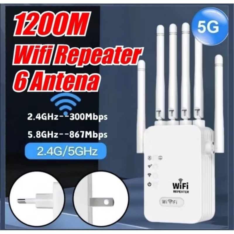 Jual 6 Antena Kuat WiFi Repeater Penguat Sinyal Wifi 1200Mbps Wireless WiFi Signal Range ...