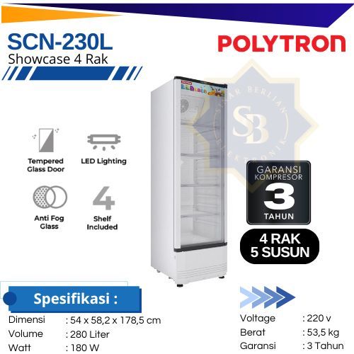 Jual POLYTRON Showcase SCN-230L Rust Free 280 liter 4 RAK | Shopee ...
