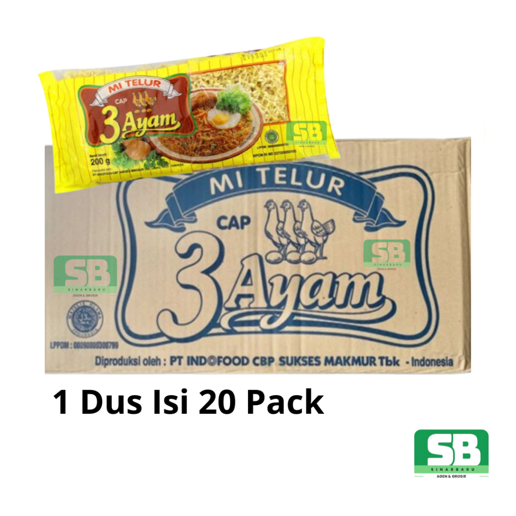 Jual Indofood Mie Telur Cap 3 Ayam 1 Dus Isi 20 Pack Kemasan 200gr ...