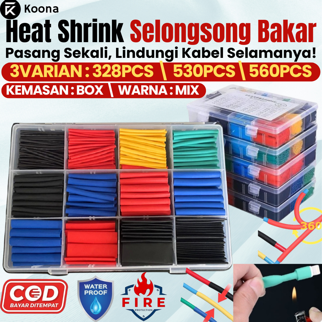 Jual Heatshrink Tubing Selongsong Kabel Bakar 1BOX / 328 PCS 530pcs ...