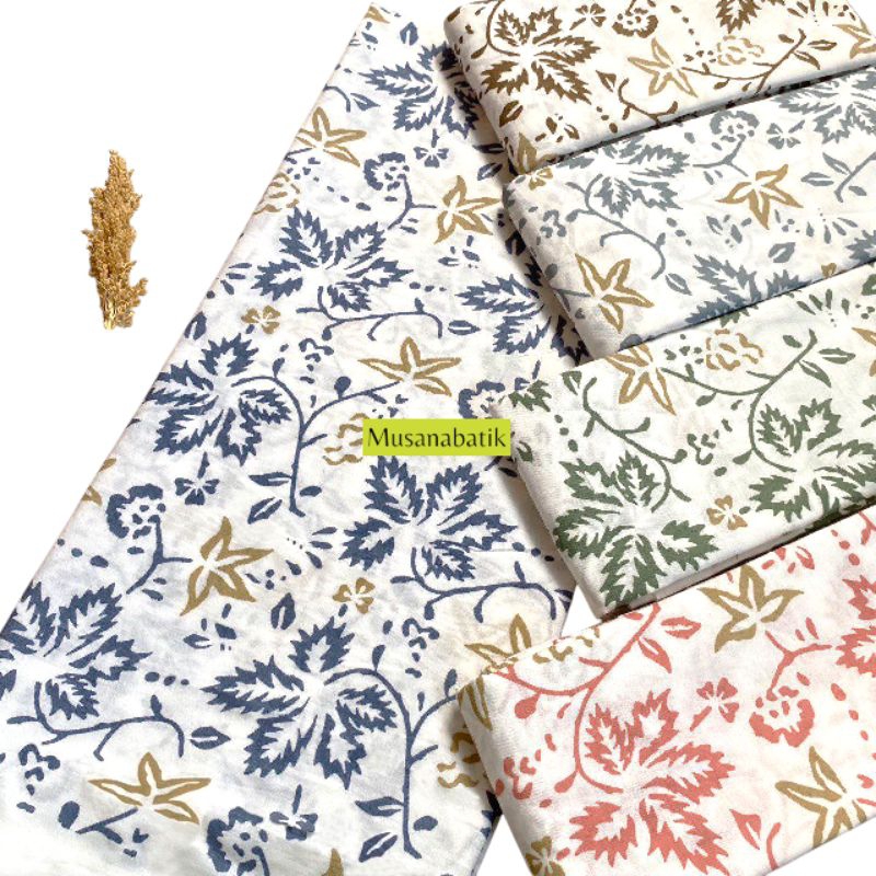 Jual kain batik printing motif bunga putih teteron rayon dua meteran ...