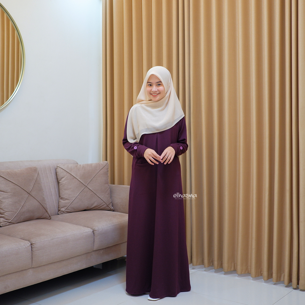 Jual Elhasna Hijab Indonesia Gamis Dress Abaya Hasta Resleting Depan Tali Lengan Knit Premium ...