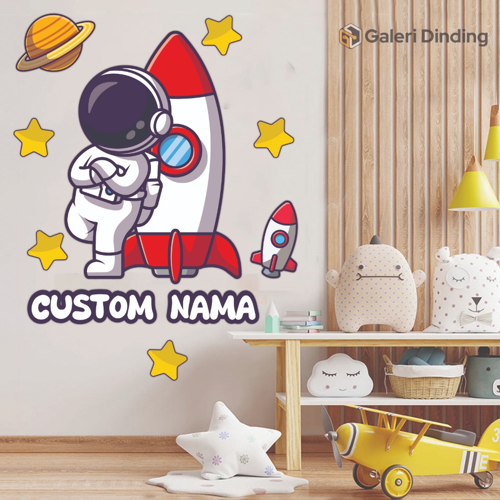 Jual Stiker Dinding Custom Nama Tema Astronot Luar Angkasa Dekorasi ...