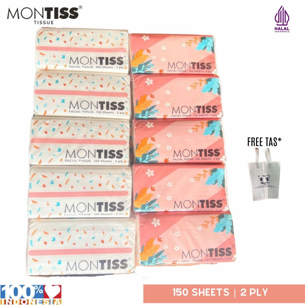 Jual 10 PACK Tissue Montiss 150 Aman Untuk Bayi Wajah Kosmetik Original ...