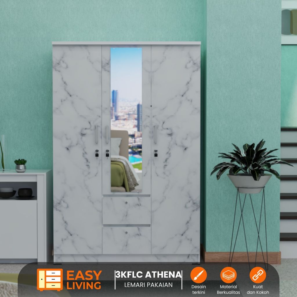 Jual EASY LIVING - Lemari Pakaian 3 pintu series Athena kaca Full body ...