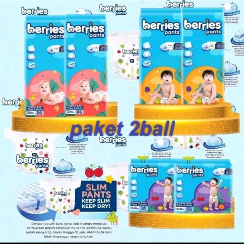 Jual Berries Popok Bayi M34 / L30 / XL26 (Kemasan 2 ball) | Shopee ...
