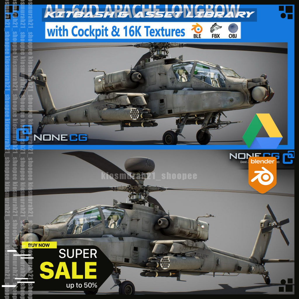 Jual AH-64D Apache Longbow Helicopter with Cockpit Kitbash 3D Model ...