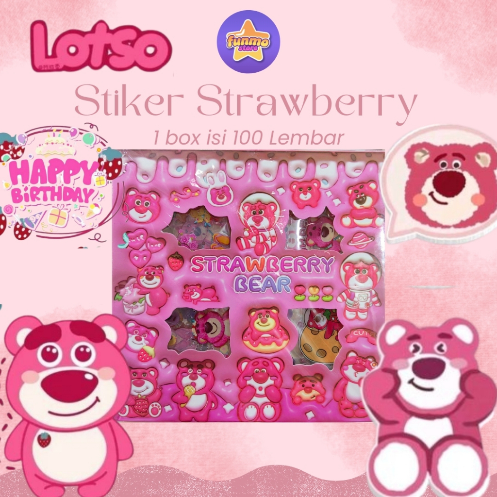 Jual Sticker NONO STAWBERRY BEAR Original waterproof Stiker Kartun Anti Air Original isi 100pcs ...