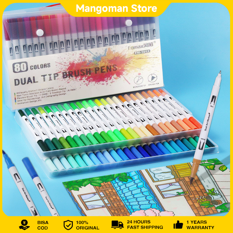 Jual Spidol Warna Set Brush Pen double tip drawing pen Dual Tip Pulpen ...