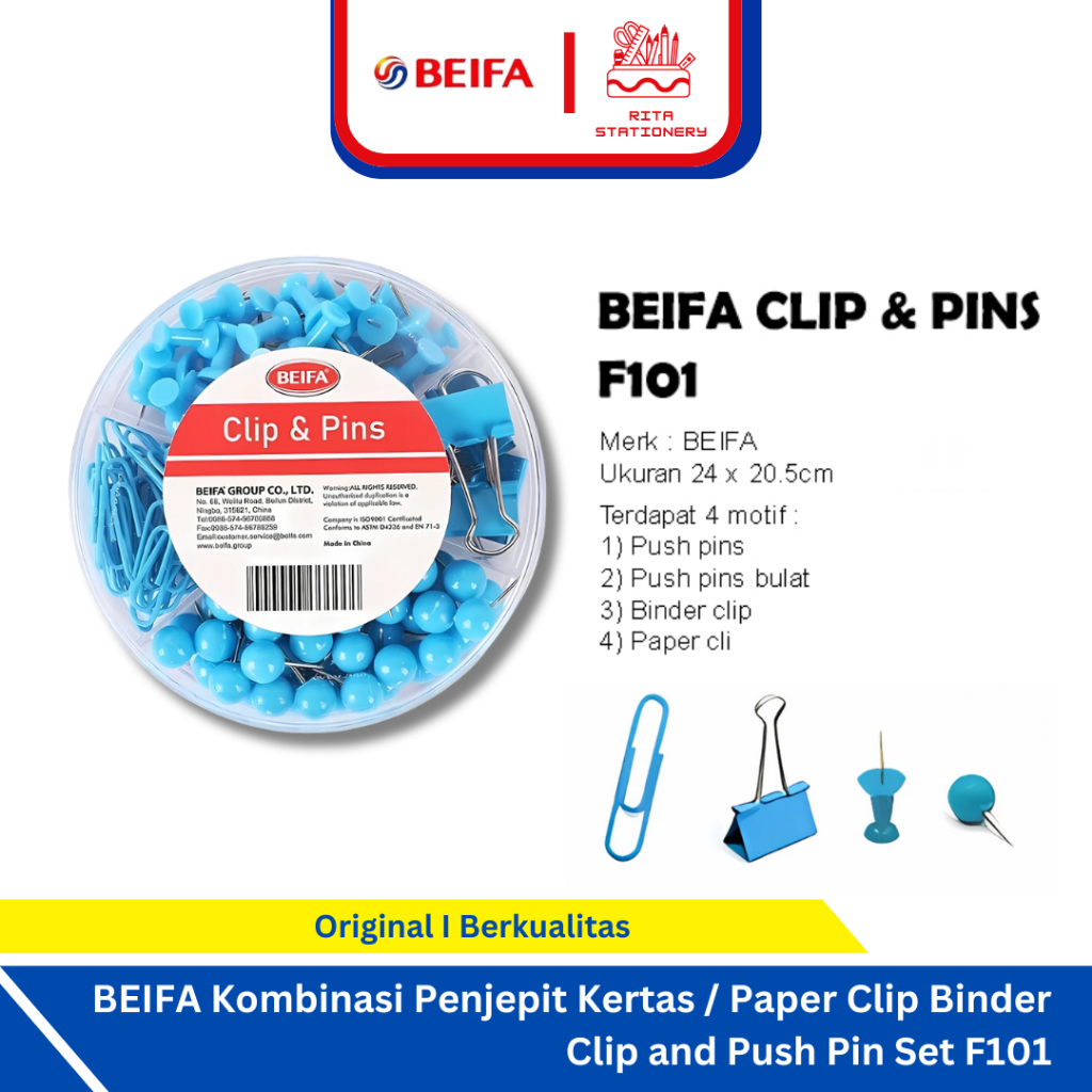 Jual BEIFA Kombinasi Penjepit Kertas / Paper Clip Binder Clip and Push ...