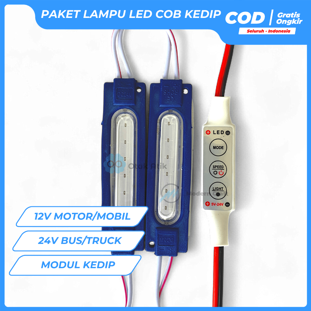 Jual Paket Lampu LED COB+Modul blitz Kedip Pesawat 12v/24v Lampu kolong variasi Motor Mobil Truk ...