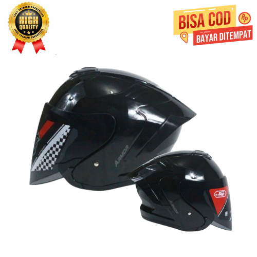 Jual Helm Half Face JS Armor Solid Black Glos SNI/Helm Pria/Helm Dewasa ...