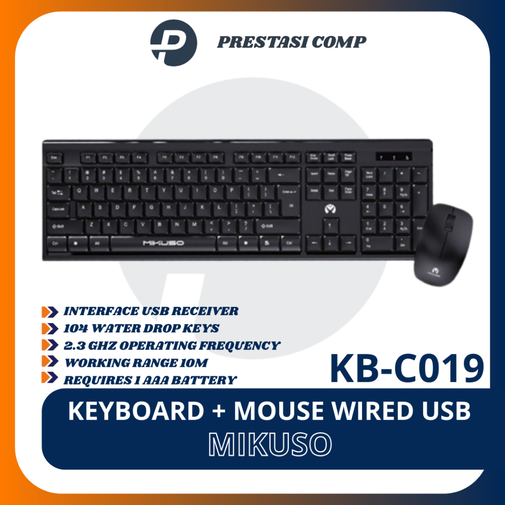 Jual Mikuso KB-C019 Keyboard & Mouse Set Wireless dengan Interface USB Receiver 104 Tombol Air ...