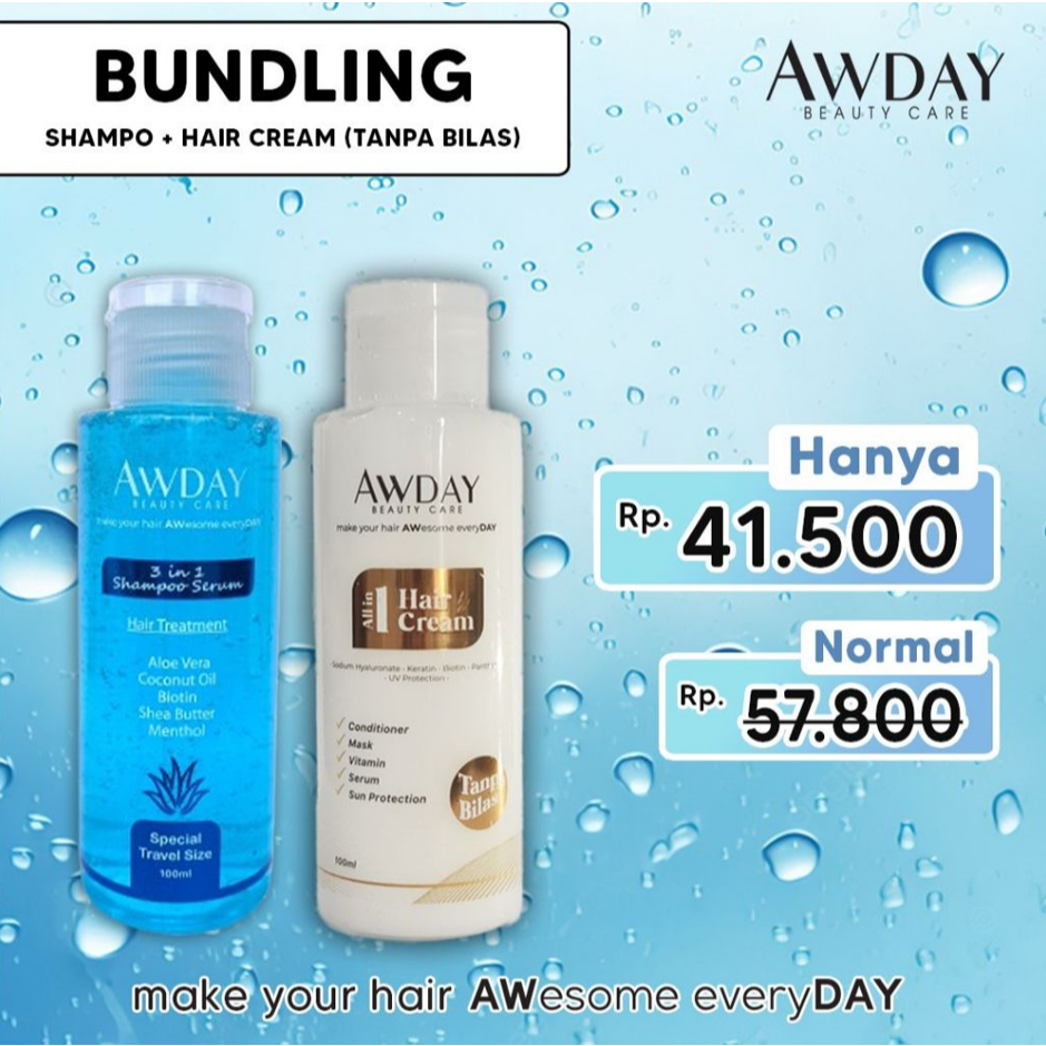 Jual Awday Paket Murah Shampoo 3in1 100 Ml + Conditioner Hair Cream ...
