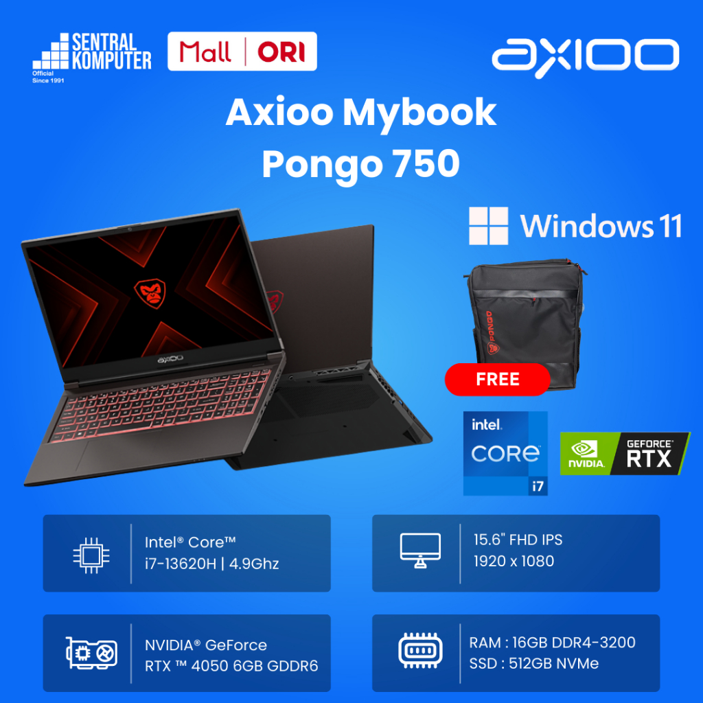 Jual Axioo Pongo 750 RTX4050 I7-13620H 16GB 512GB w11 15" 144hz ...