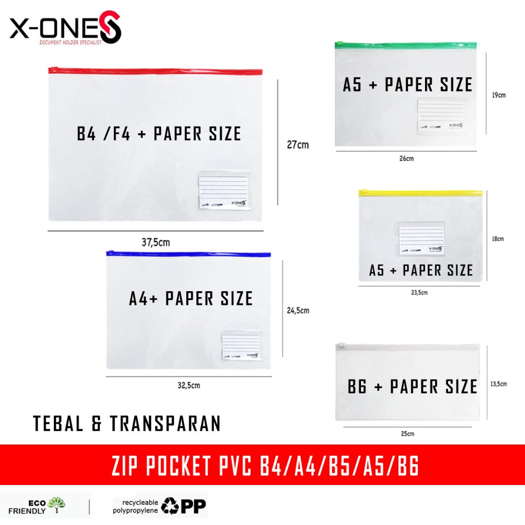 Jual X One Zipper Pocket Pvc Mika Tebal Kartu Nama B4 F4 A4 B5 A5