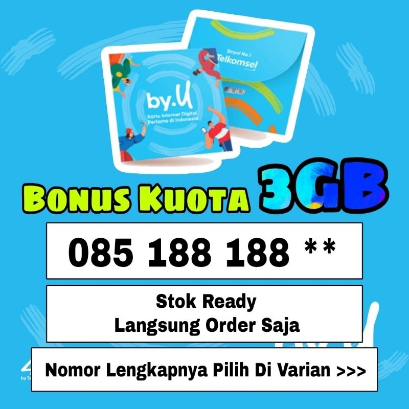 Jual Nomor cantik Telkomsel by.U seri 188 188 bonus kuota 3gb | Shopee Indonesia